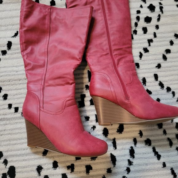 Red Knee High Boot | Shoes | Red Womens Size 2 Wedge Kneehigh Boot ...